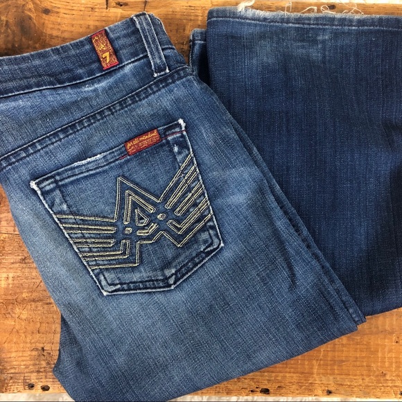 7 For All Mankind | Jeans | 7 Fam Flare A Pocket Distressed Jeans ...